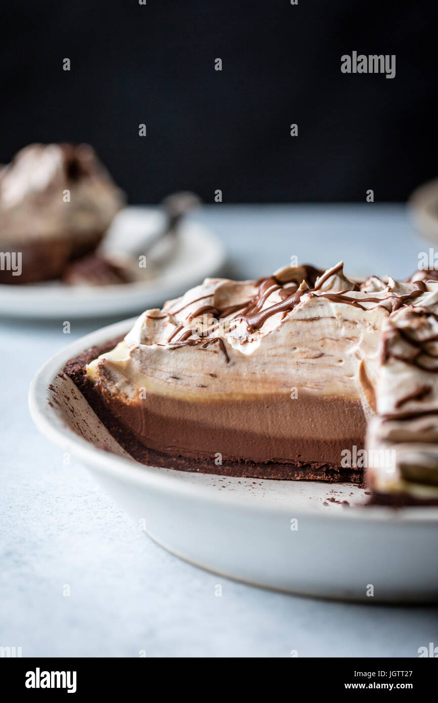 A layered triple chocolate pie, sliced Stock Photo - Alamy