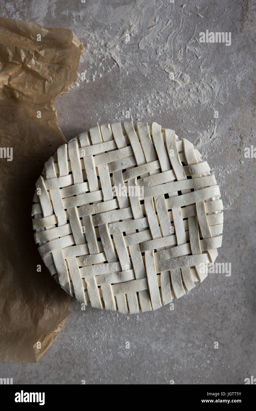 A lattice fruit pie ready for cooking Stock Photo - Alamy