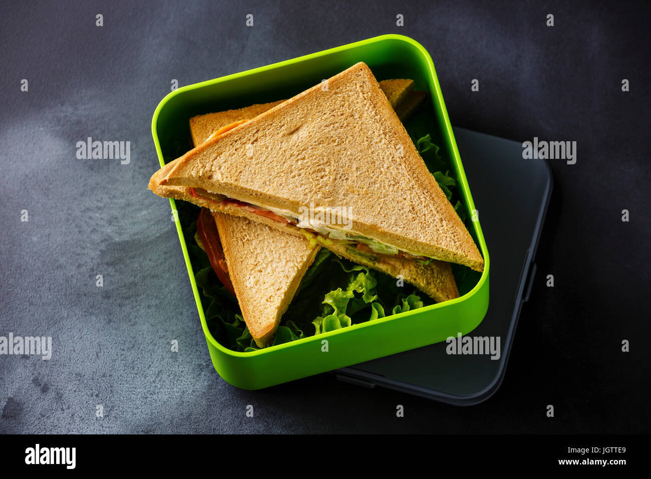 Take out food Sandwiches in Lunch box on blackboard background Stock ...
