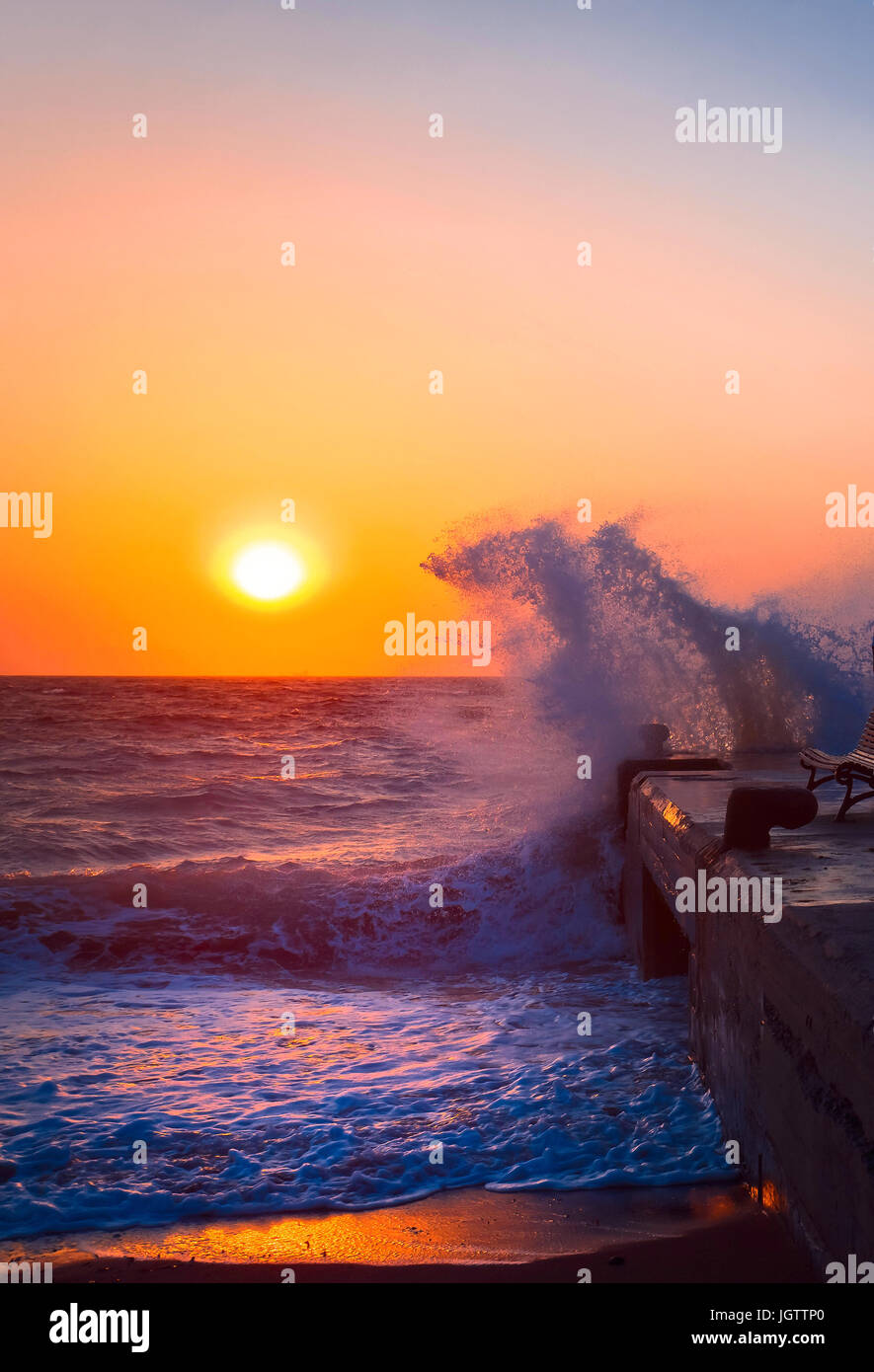 Sunset on the Mediterranean sea during a storm . Ocean storm summer ...