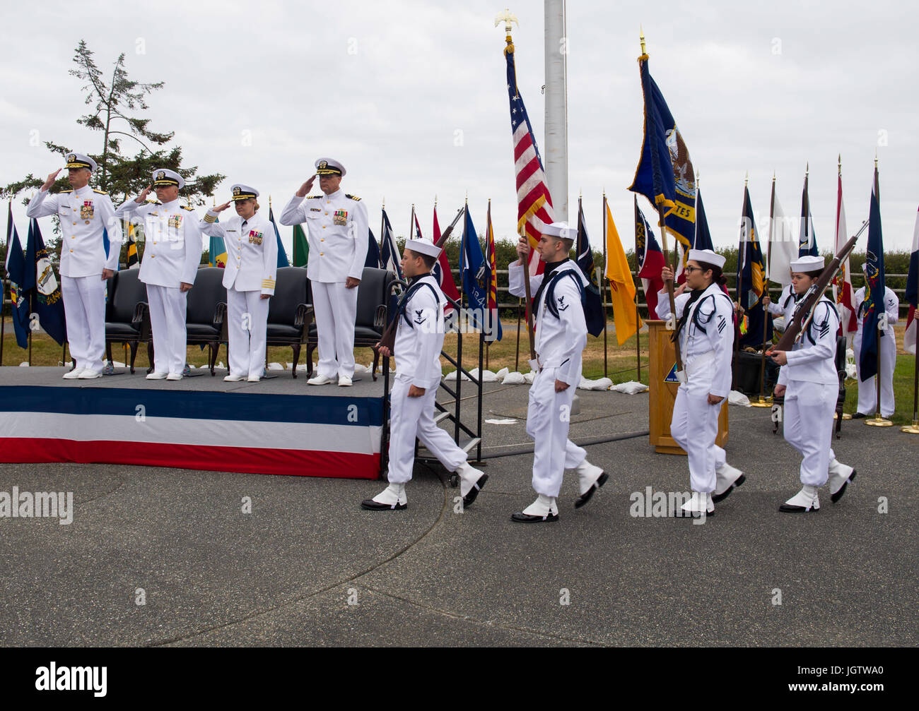 170707-N-KH214-072 OAK HARBOR, Wash. (July 7, 2017) The color guard parades the colors during ...