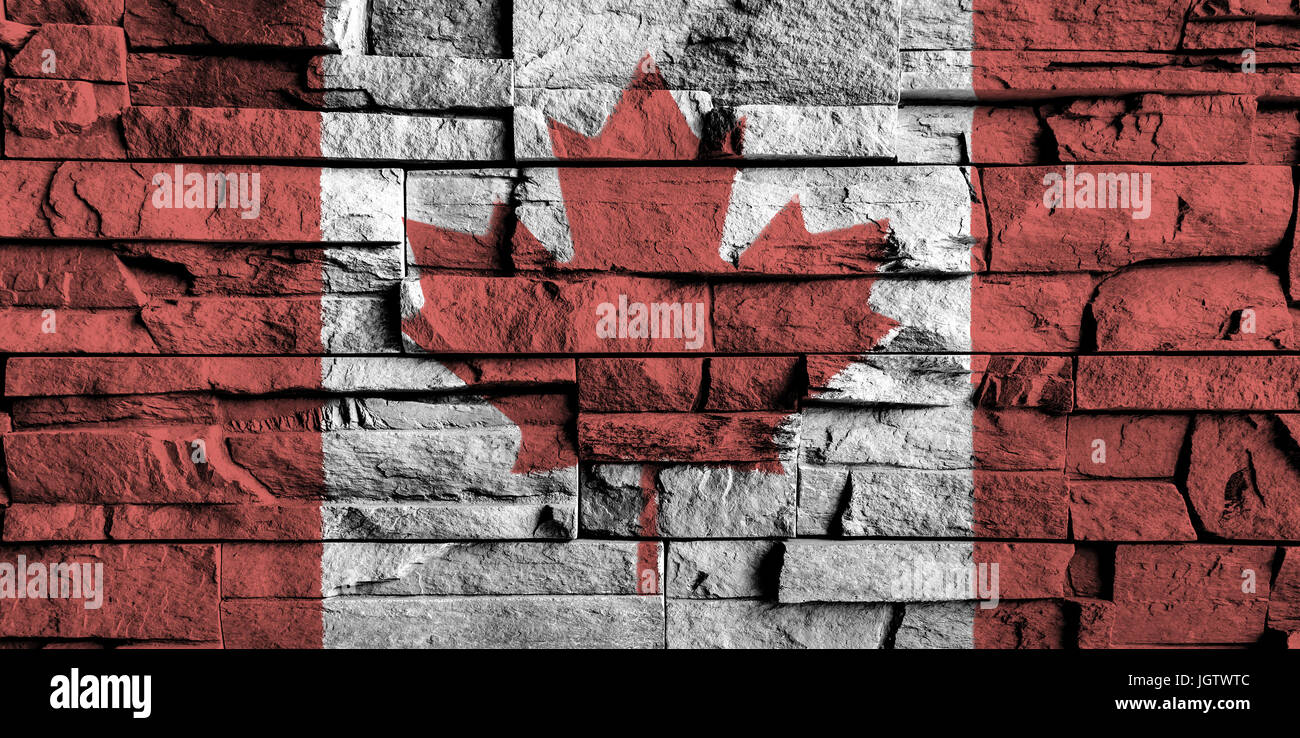 Canada flag painting on high detail of old brick wall . 3D illustration ...