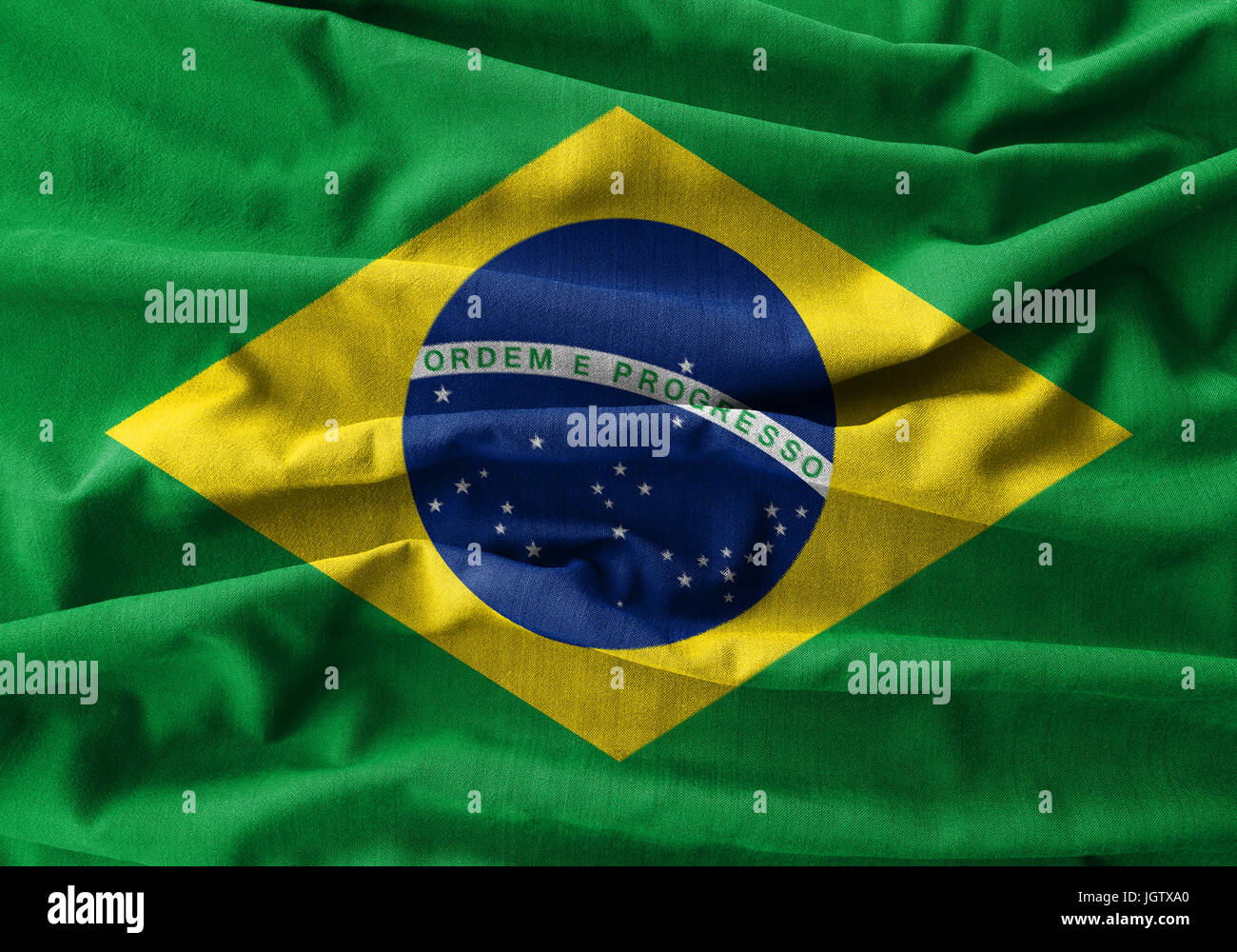 Brazil flag painting on high detail of wave cotton fabrics . 3D ...