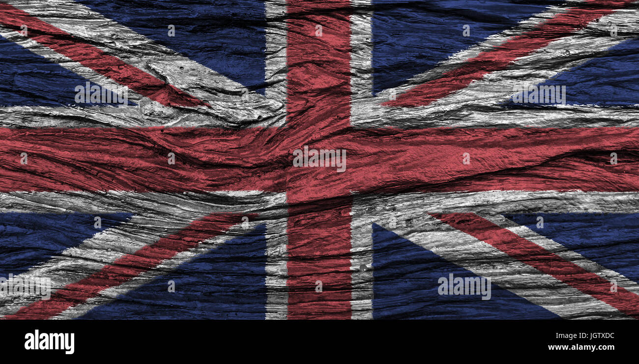 United Kingdom flag with high detail of old wooden background . 3D ...