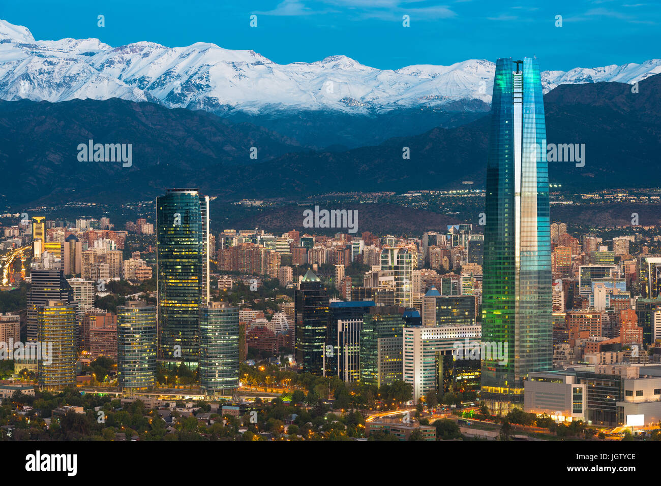 Skyline of Santiago de Chile at the foots of The Andes Mountain Range ...