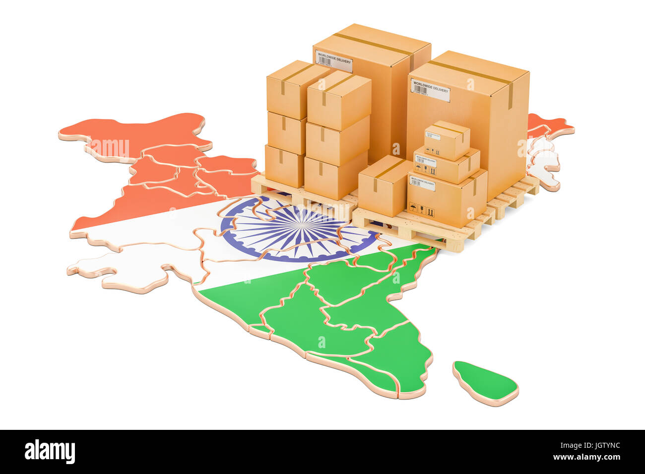 Shipping and Delivery from India isolated on white background Stock ...