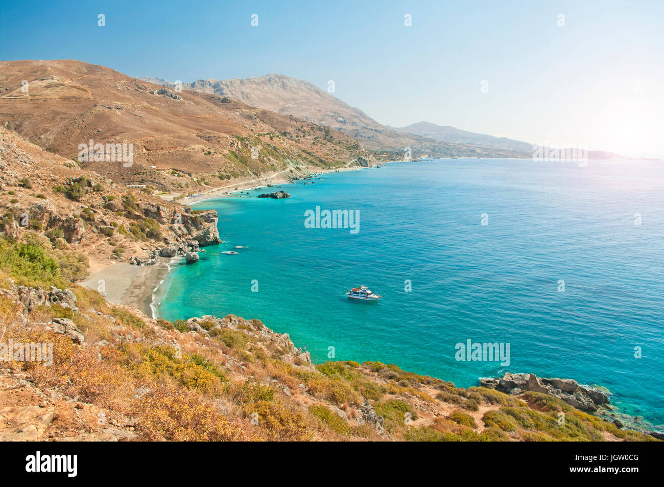 famous Preveli beach with turquoise blue waters of Mediterranean from ...