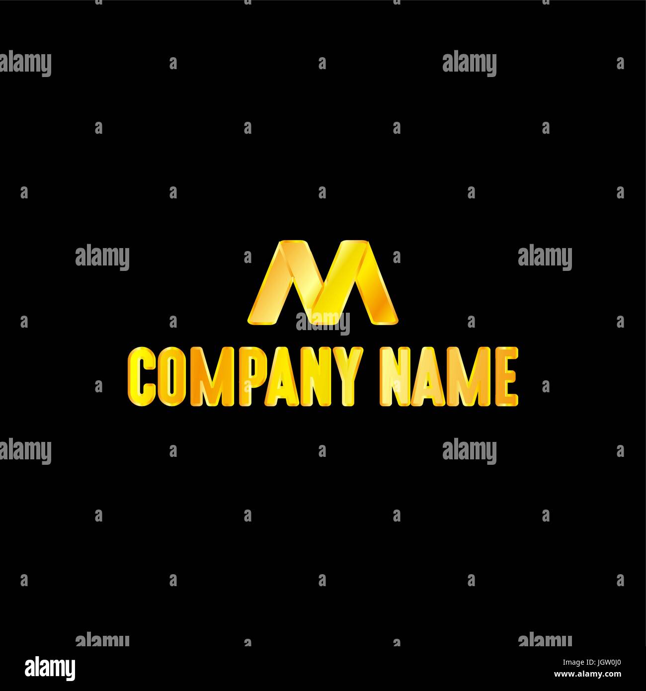 Golden Letter M Emblem with Black Background, Vector, Illustration ...