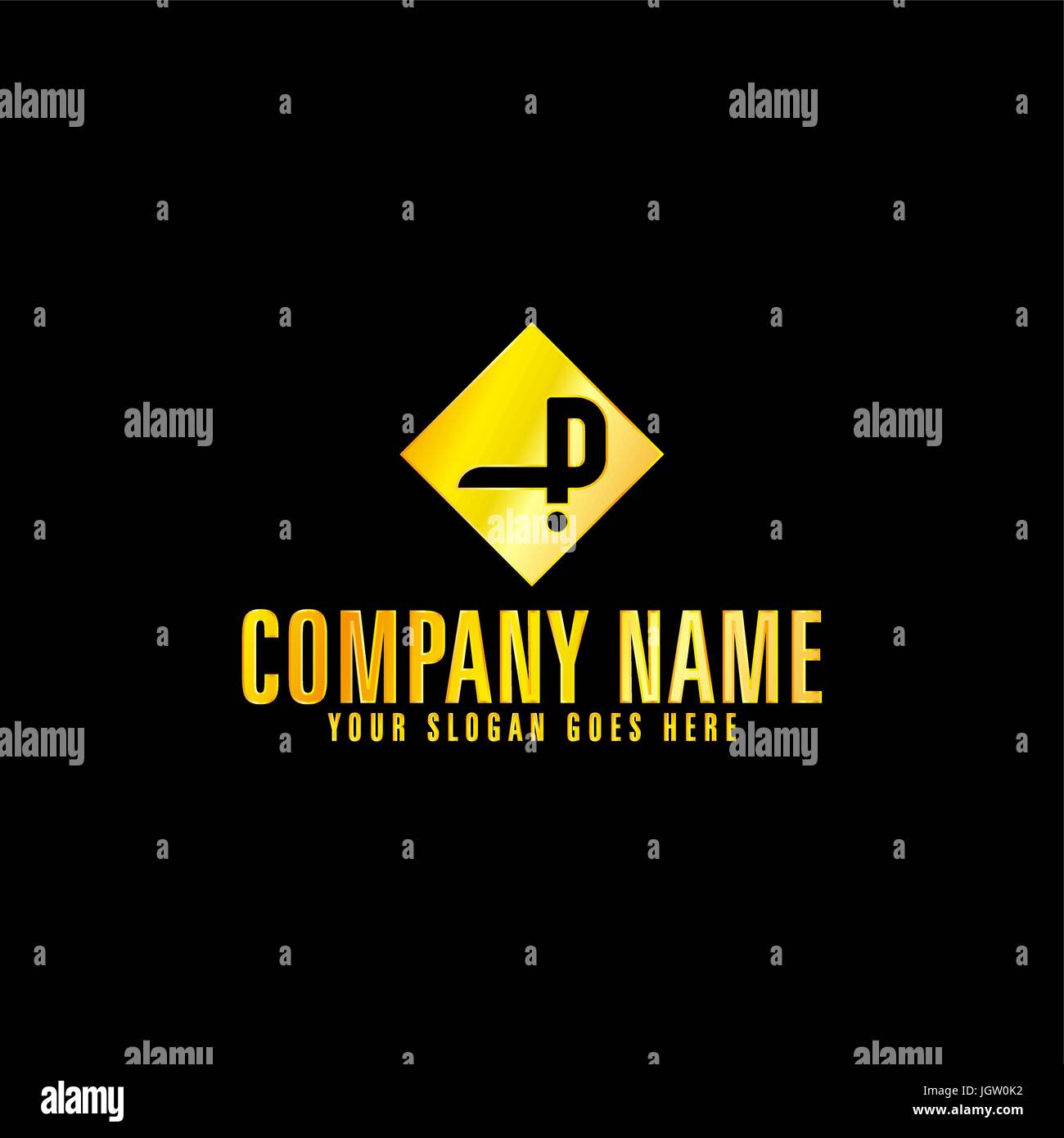 Golden Letter P Emblem with Black Background, Vector, Illustration ...