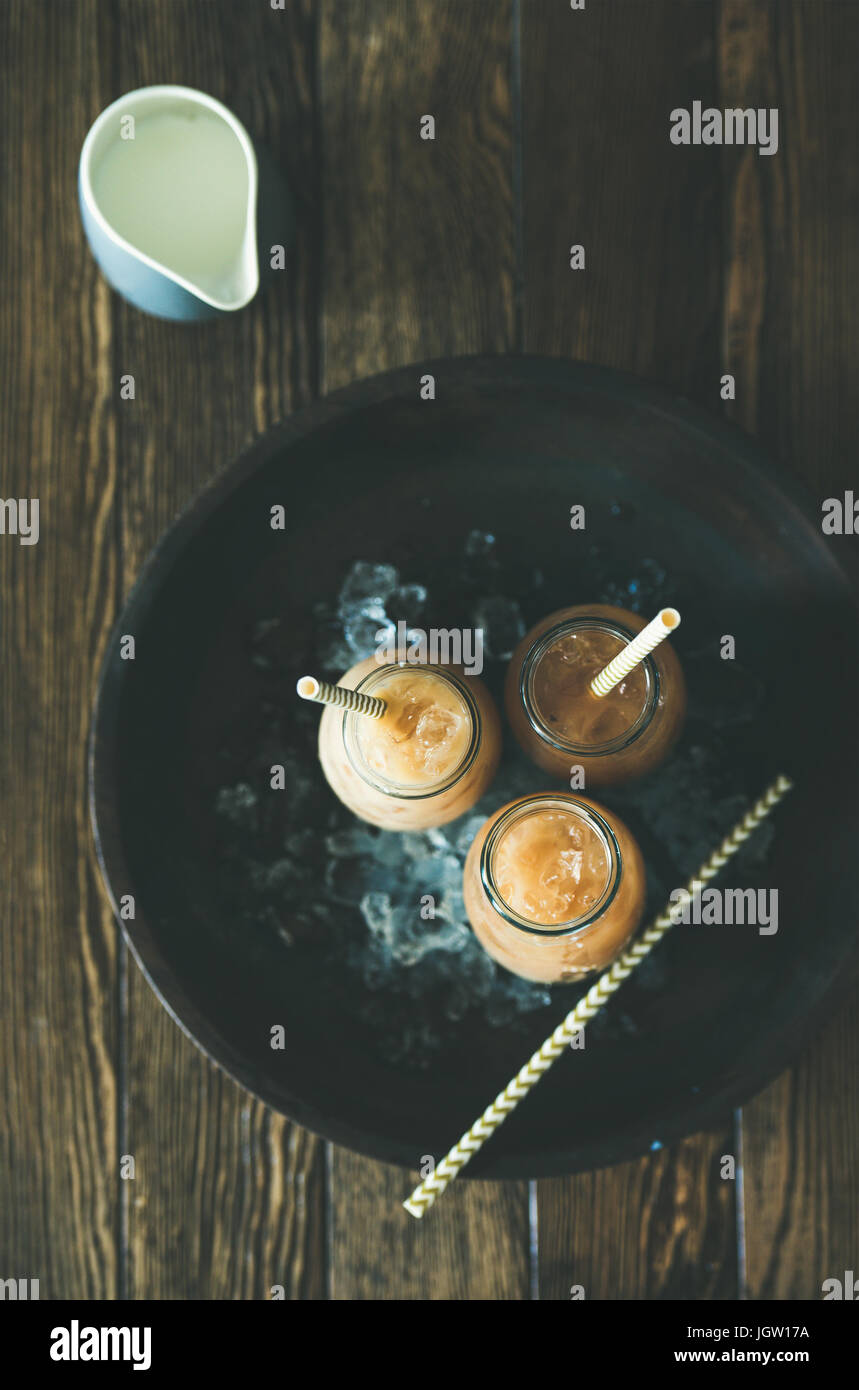 Cold Thai iced tea with milk, top view, flatlay Stock Photo - Alamy