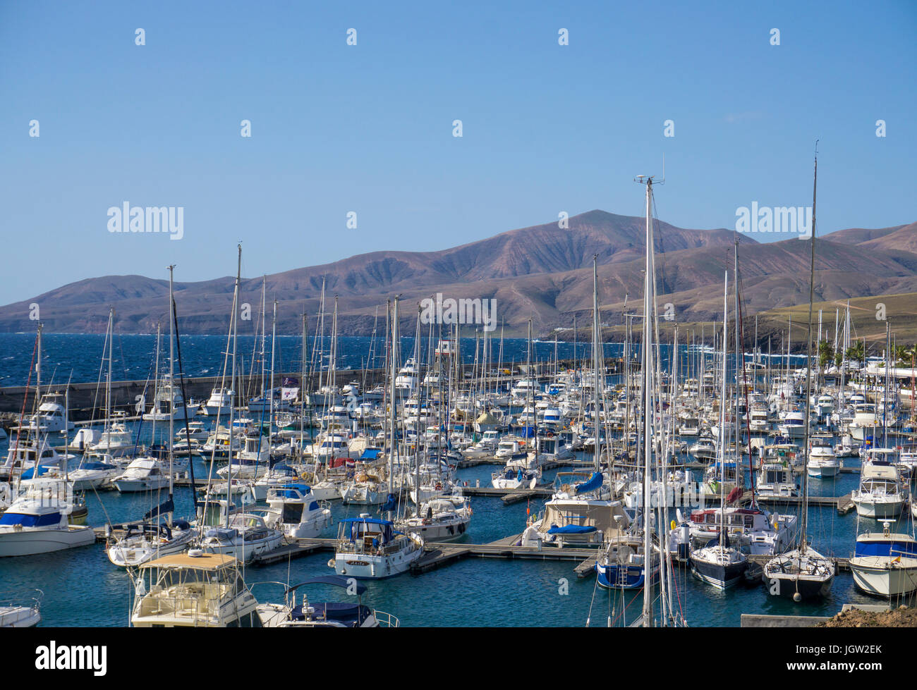 Yacht harbour of Puerto Calero, Lanzarote island, Canary islands, Spain ...