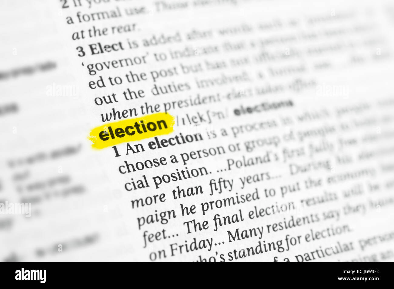 Highlighted English word "election" and its definition at the ...