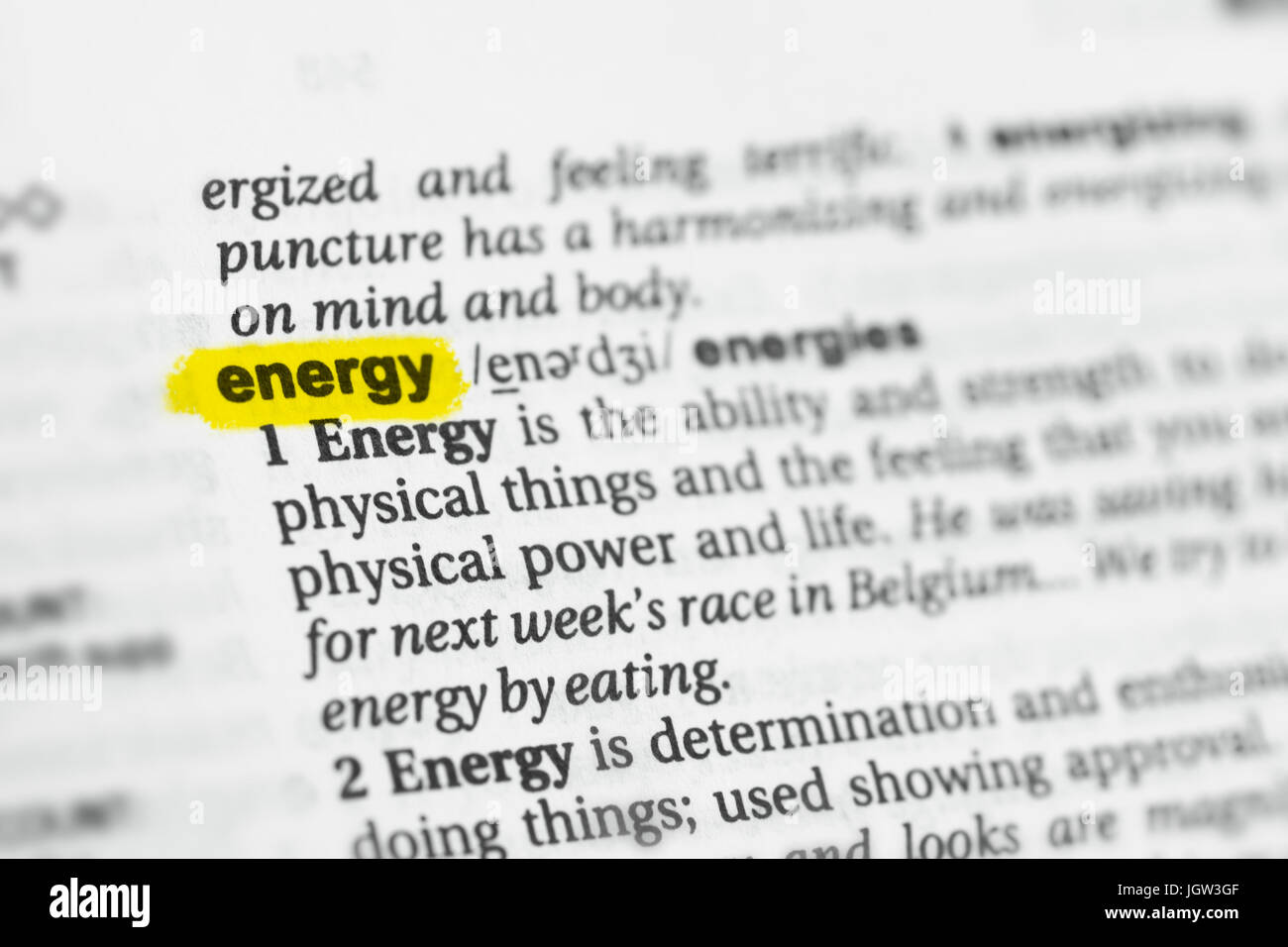 Highlighted English word "energy" and its definition at the dictionary ...