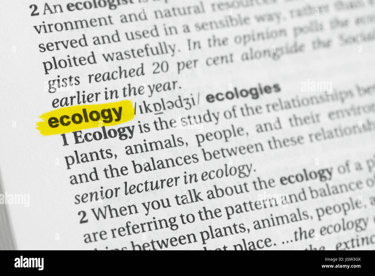 Highlighted English word "ecology" and its definition at the dictionary ...