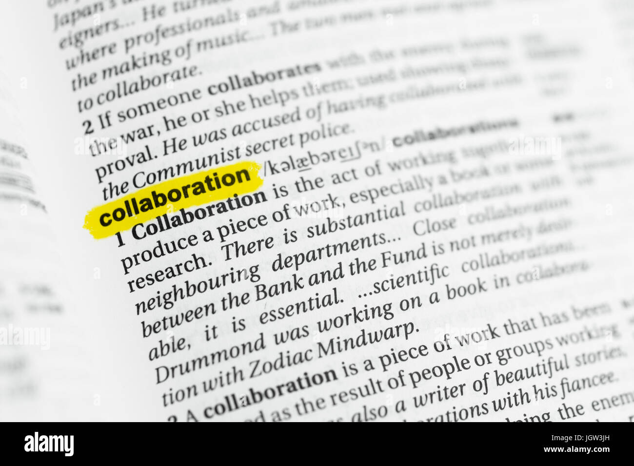 Highlighted English word "collaboration" and its definition at the ...