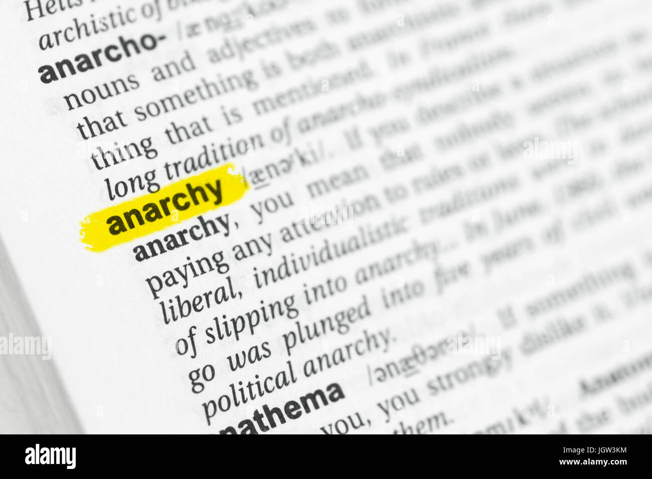 Highlighted English word "anarchy" and its definition at the dictionary ...