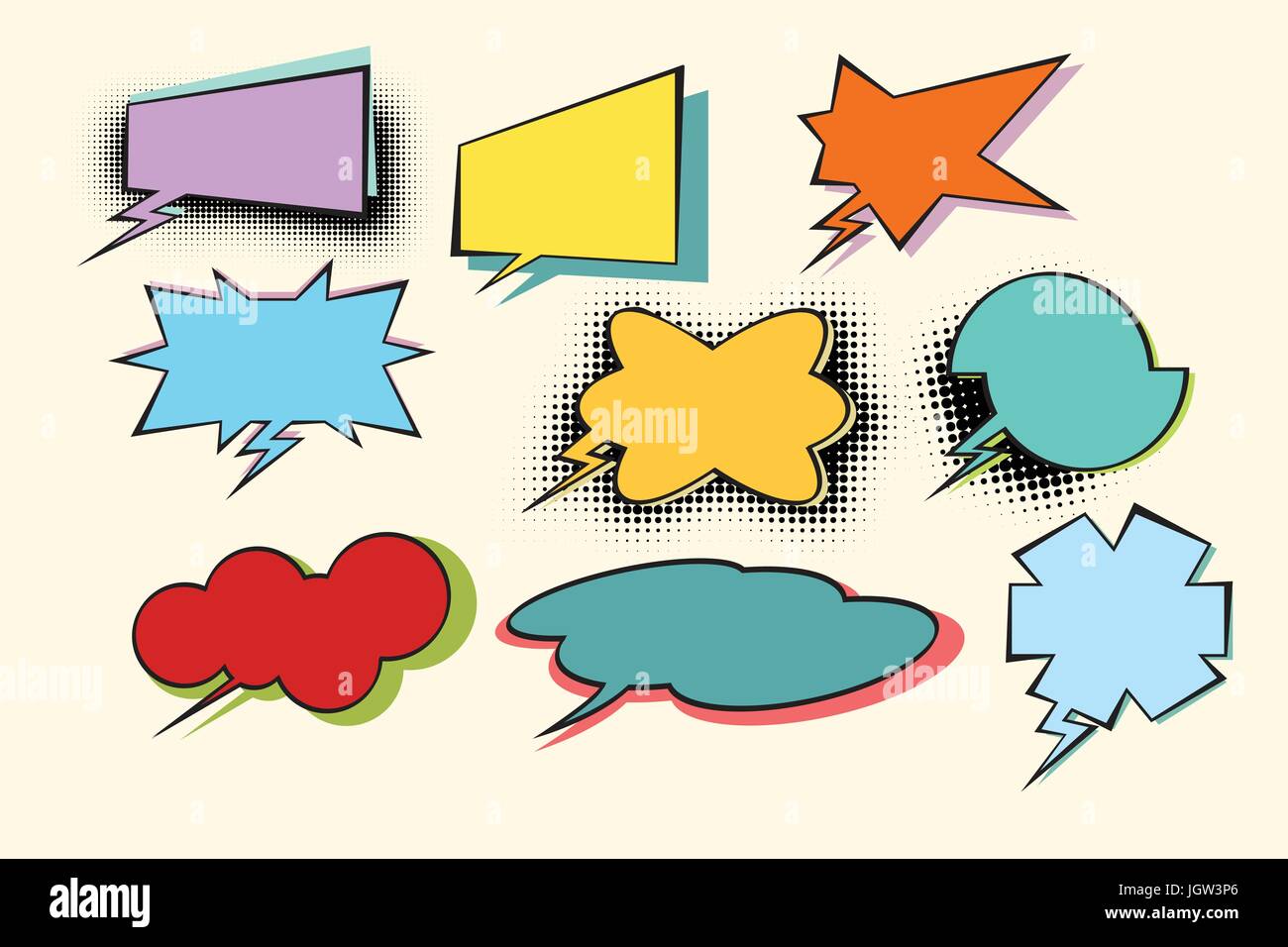 set of colored comic bubbles with halftone effect Stock Vector Image ...