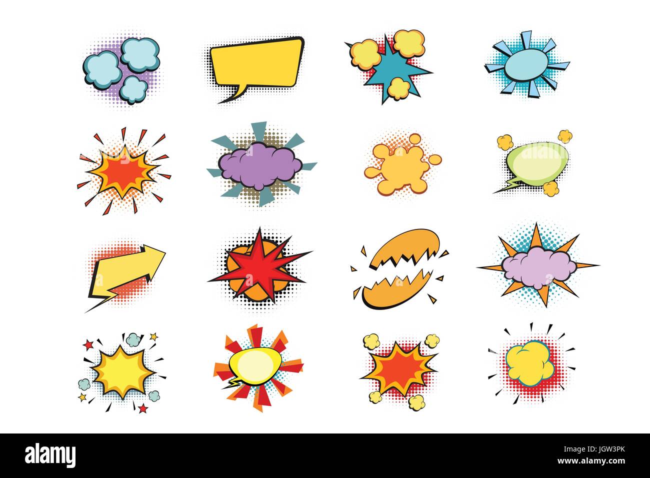 set of colored comic book bubbles isolated on white background Stock ...