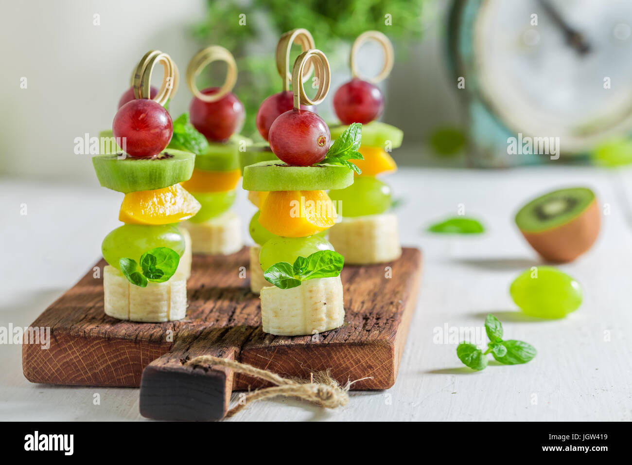 Closeup of homemade snacks with various fruits and mint Stock Photo - Alamy