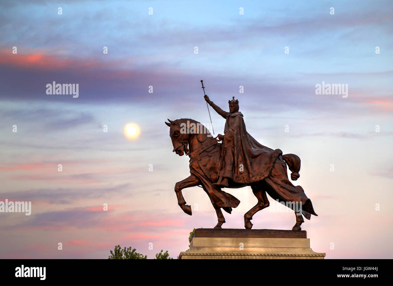 The moon over the Apotheosis of St. Louis statue of King Louis IX of ...