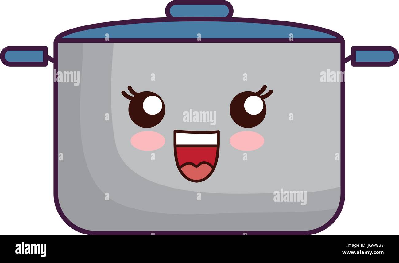kawaii cooking pot icon over white background vector illustration Stock ...