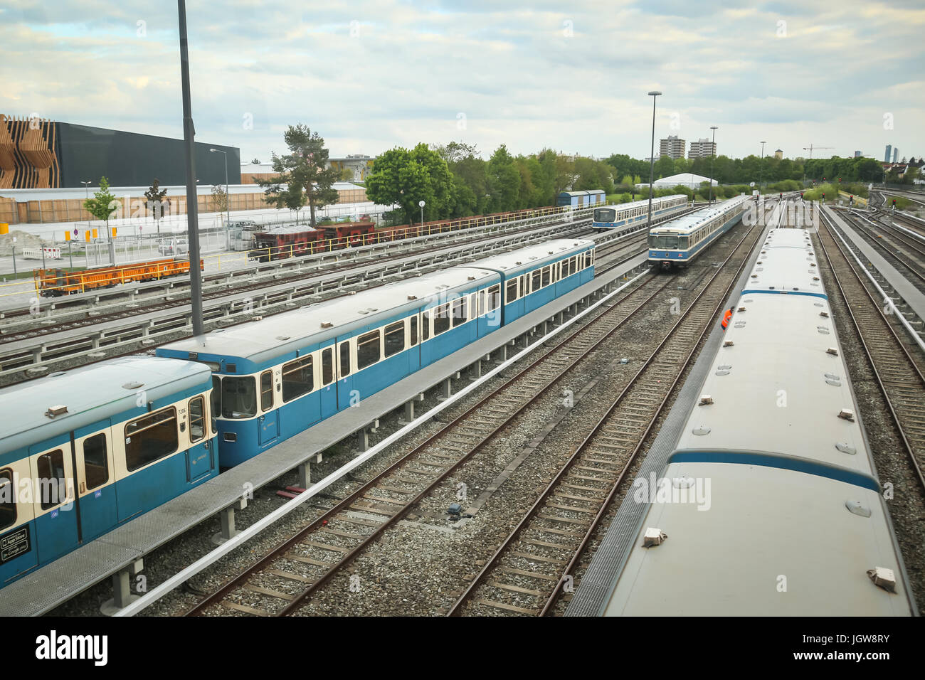 MUNCHEN, GERMANY - MAY 9, 2017 : A view of the railway with trains on ...