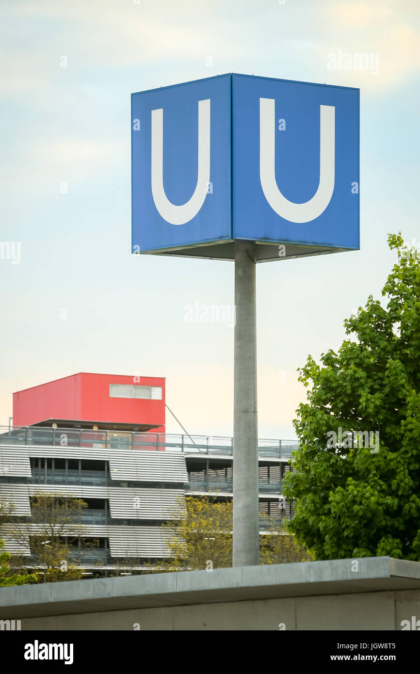MUNCHEN, GERMANY - MAY 9, 2017 : A large U- Bahn subway sign in Munich ...