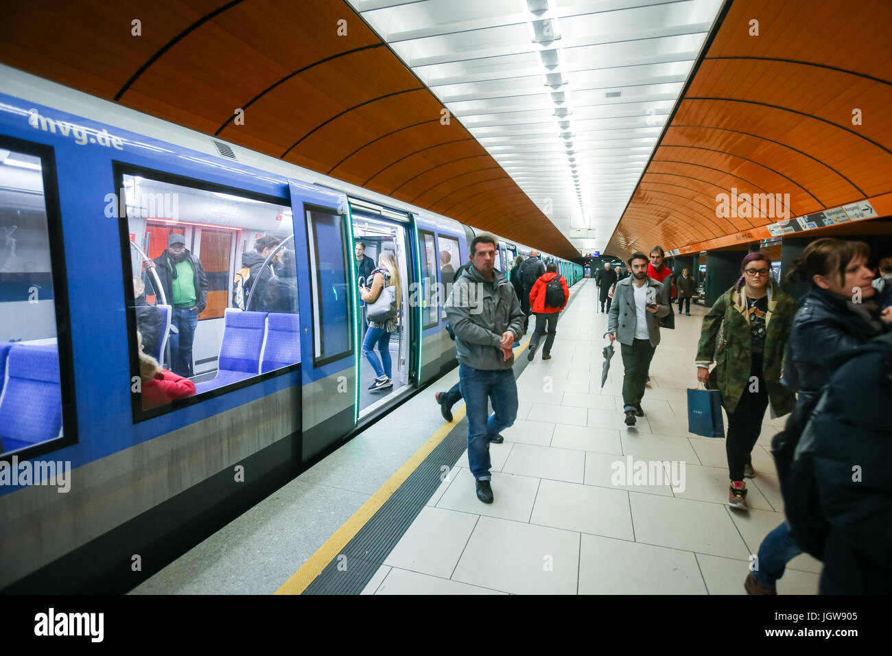 MUNCHEN, GERMANY - MAY 9, 2017 : People on the Marienplatz subway ...