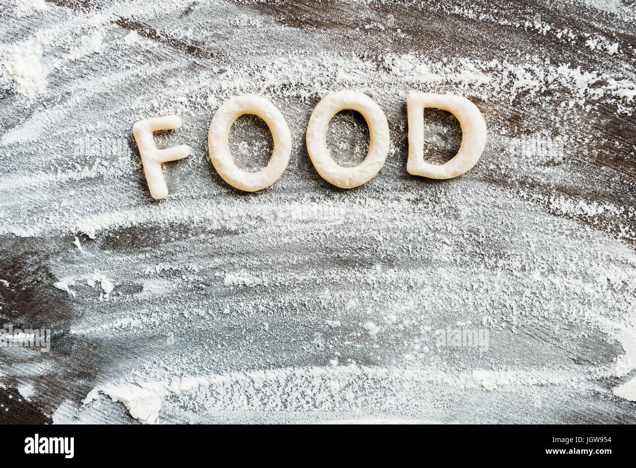 Top view of edible word food made from sweet crunchy cookies, baking ...
