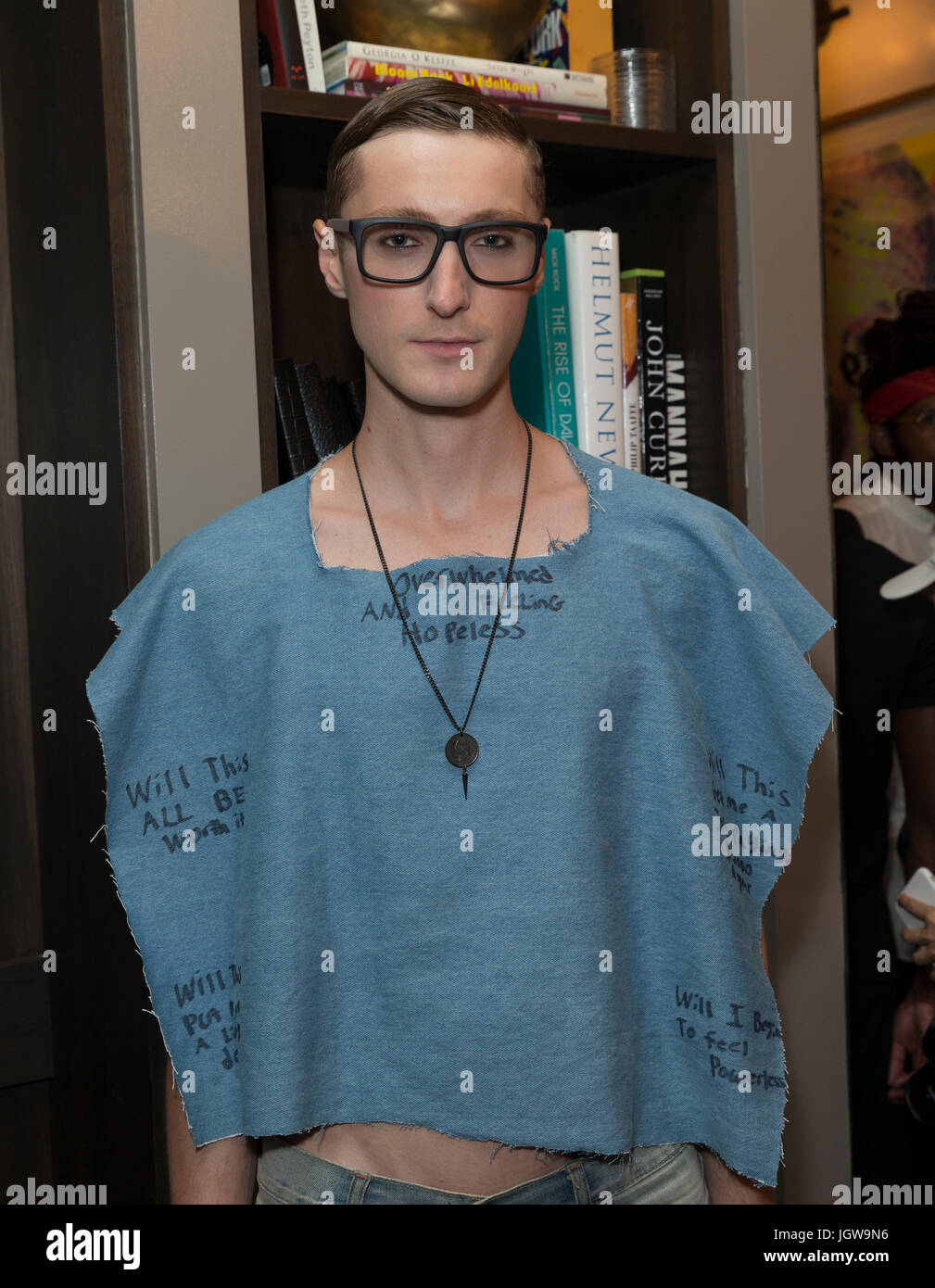 New York, United States. 10th July, 2017. Model shows off dress for ...