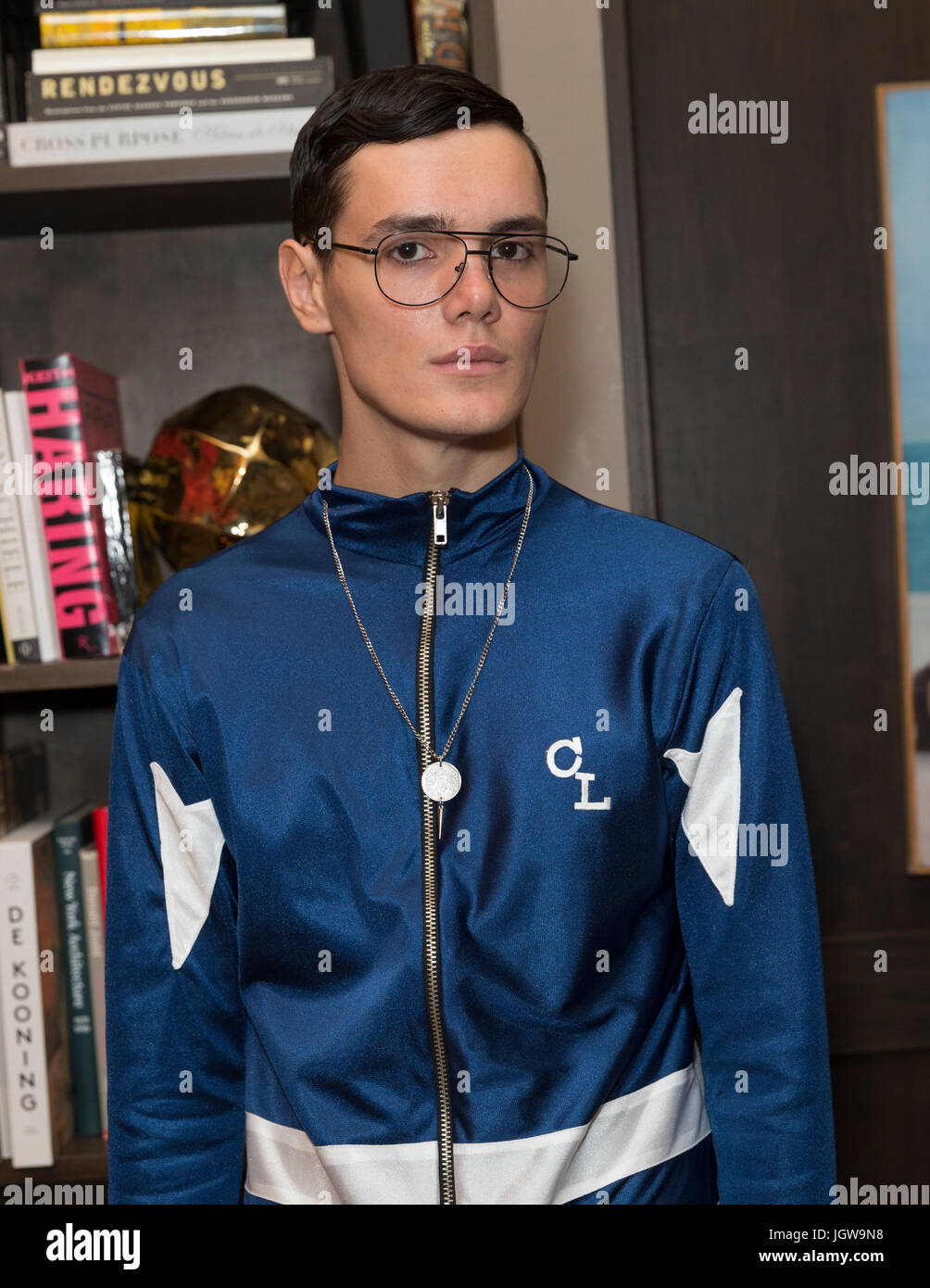 New York, United States. 10th July, 2017. Model shows off dress for ...