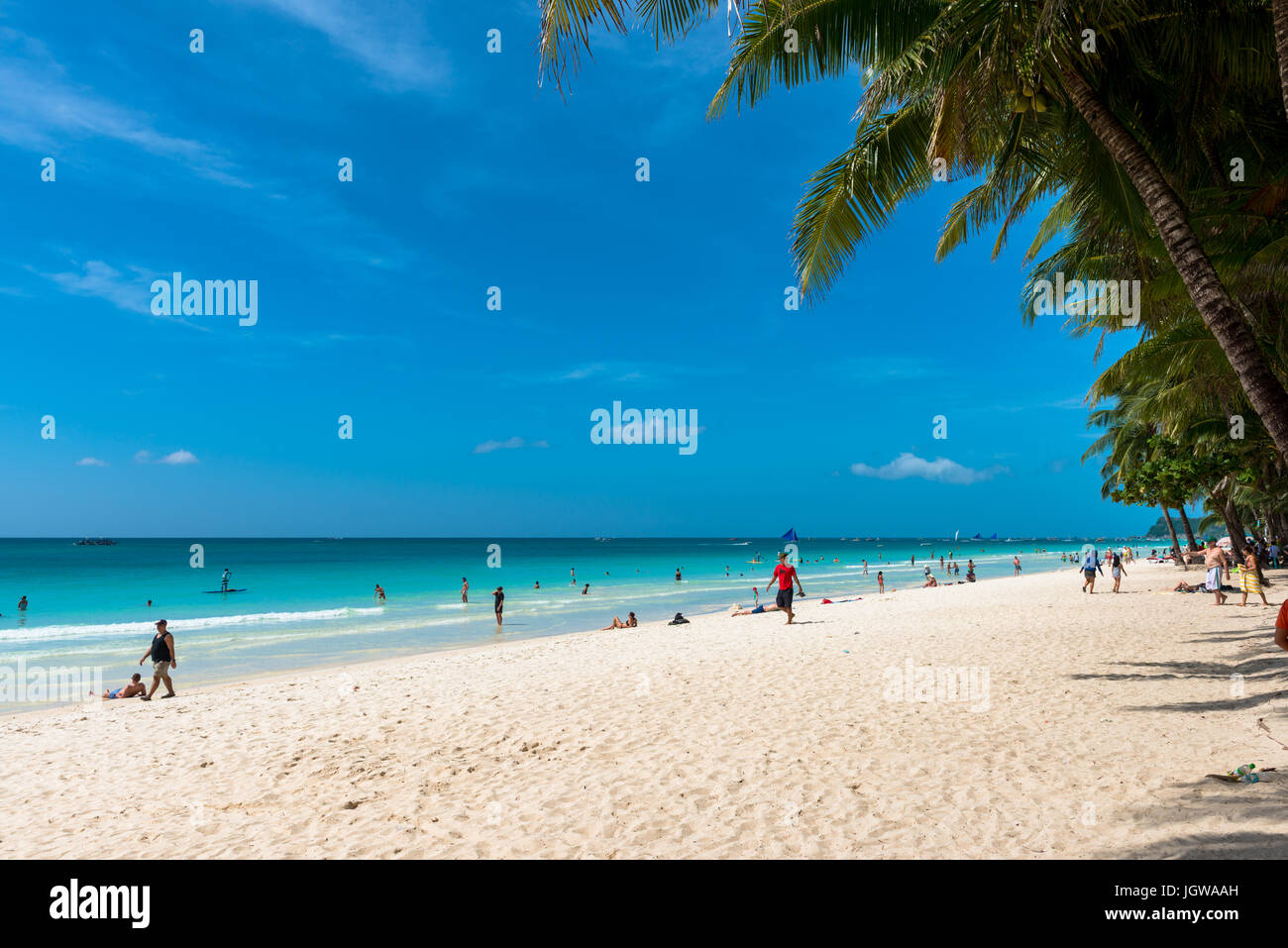 The White Beach of the island of Boracay during hot summer day Stock ...
