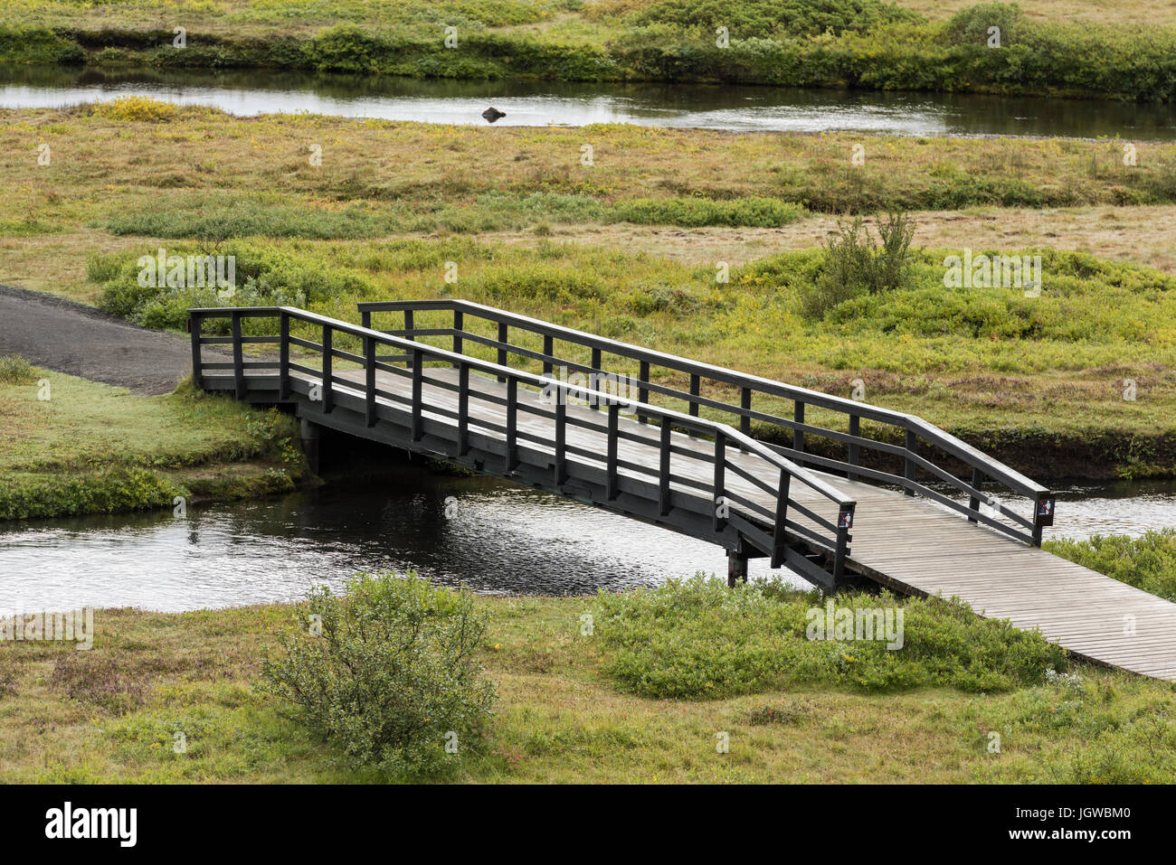 Long Narrow Walking Bridge in Iceland Stock Photo - Alamy