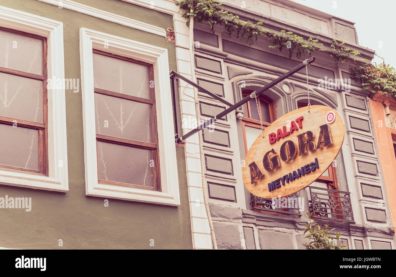 Retro, vintage view of Agora Tavern(Bar) in Balat,Istanbul,Turkey Stock ...