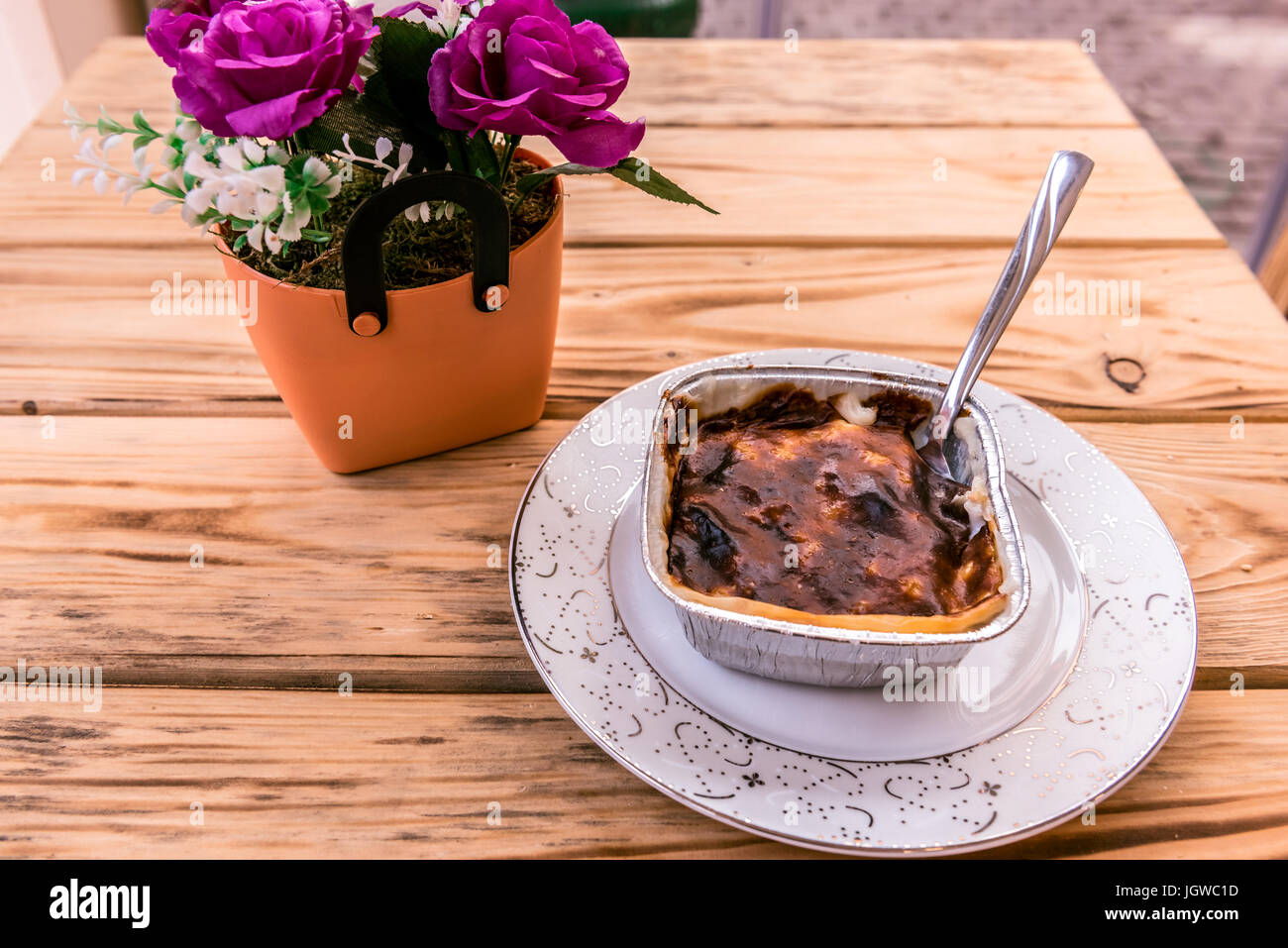 Turkish traditional rice,milk puddings(sutlac) served on a vintage ...