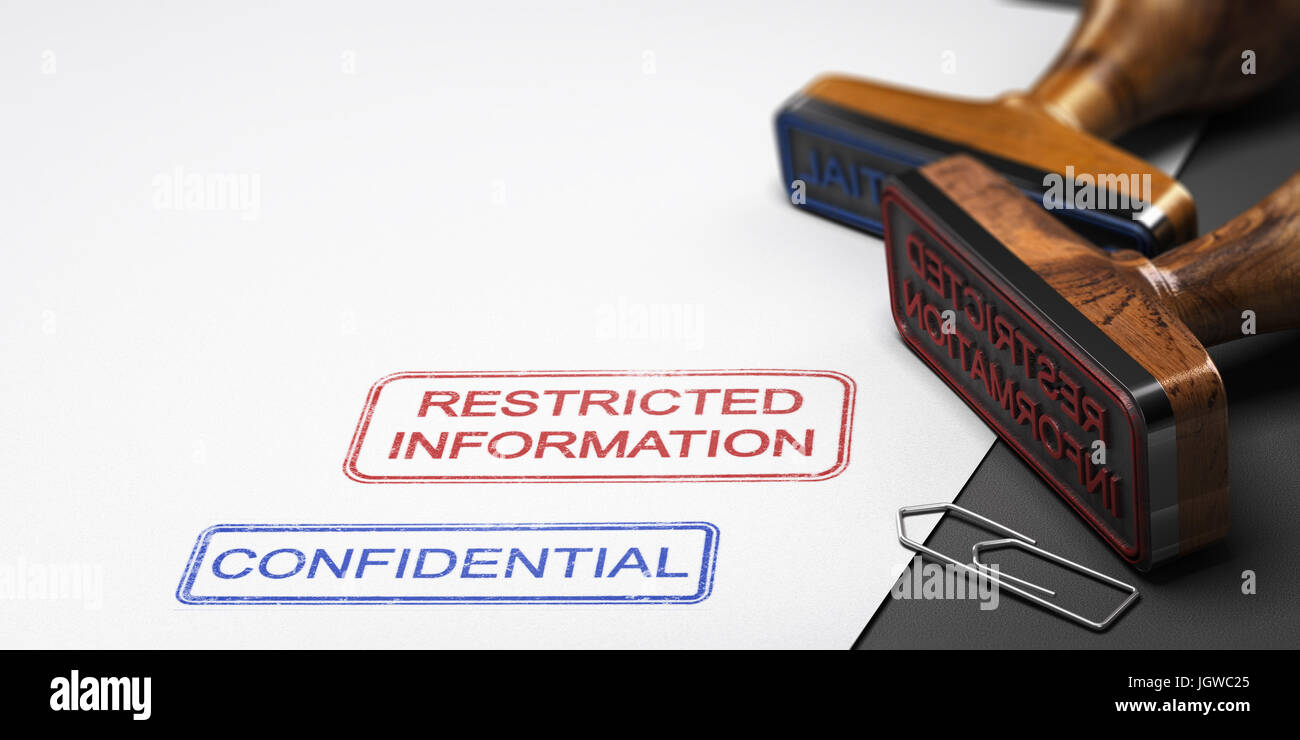 Two rubber stamps over paper background with the text restricted ...