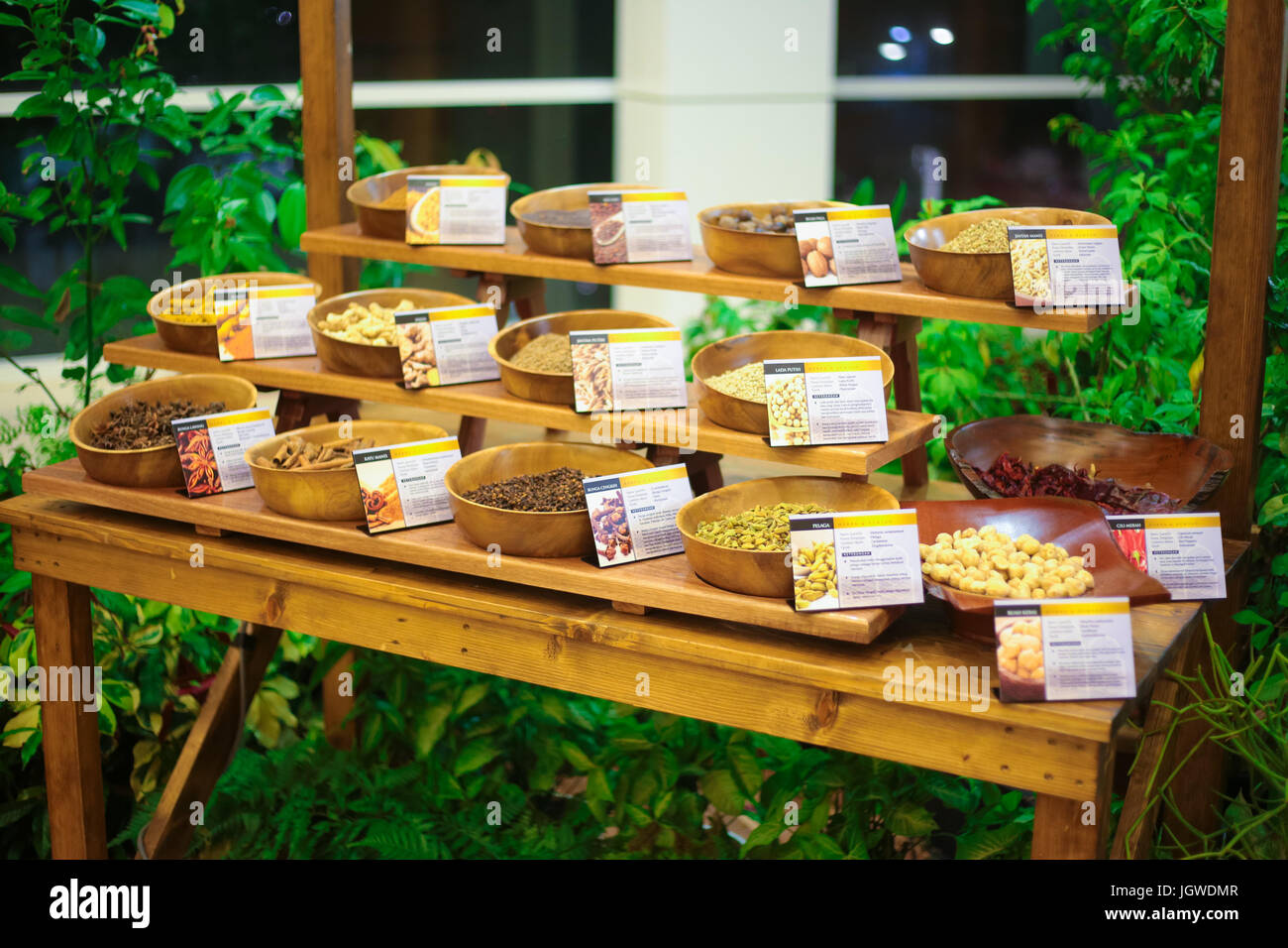 Various exotic spces & seasoning ingredients on display at a trade show ...