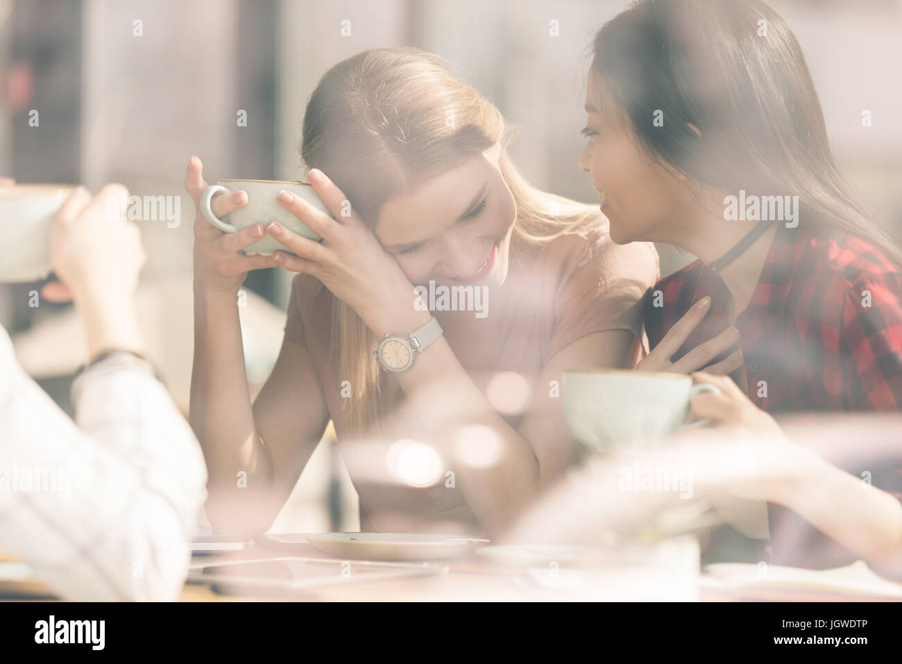friends spend time together on coffee break in cafe Stock Photo - Alamy