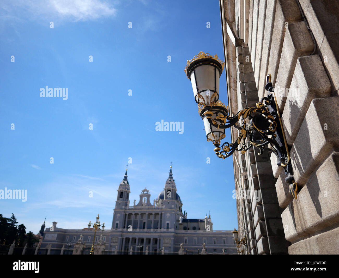 Lightning equipment in area of Palacio Real de Madrid with background ...