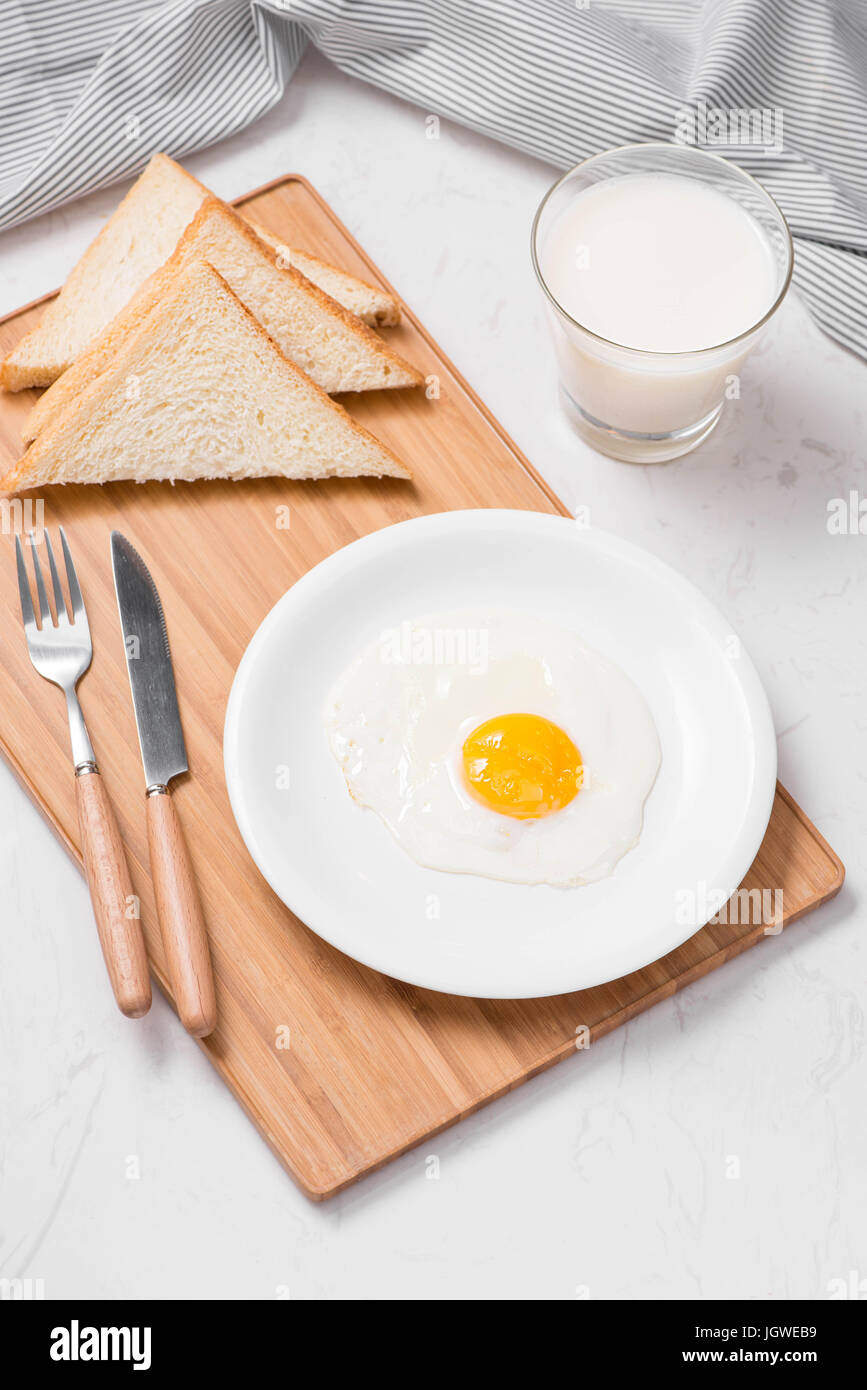 Top view of traditional healthy easy quick breakfast meal made of fried ...