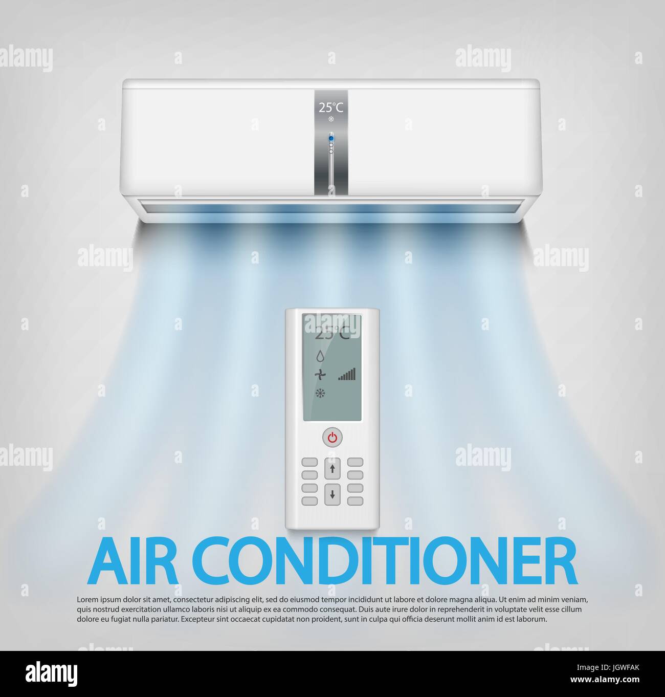 Realistic air conditioner with remote control isolated on gray Wall ...