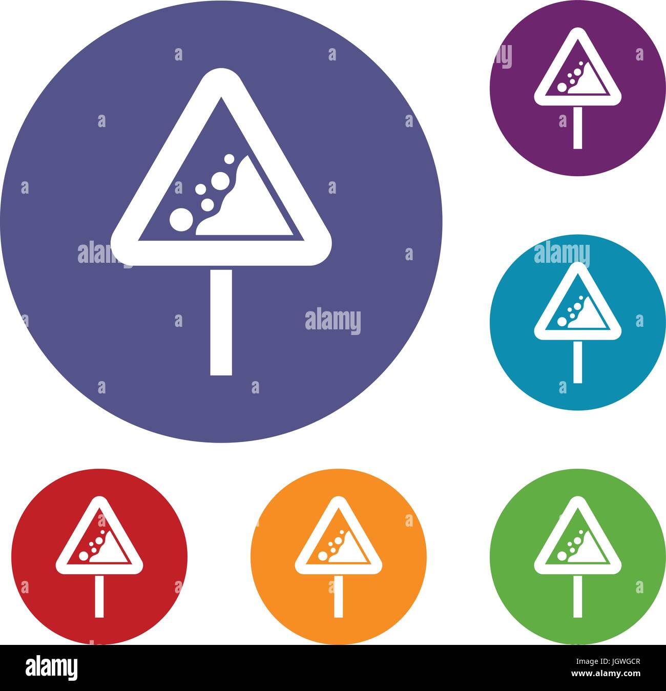 Falling rocks warning traffic sign icons set Stock Vector Image & Art ...