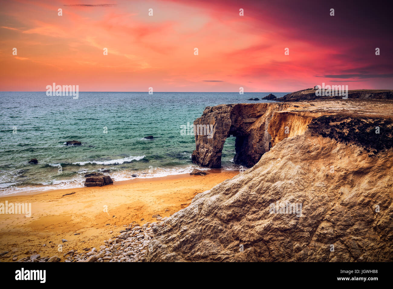 Spectacular natural cliffs and stone arch Arche de Port Blanc and ...
