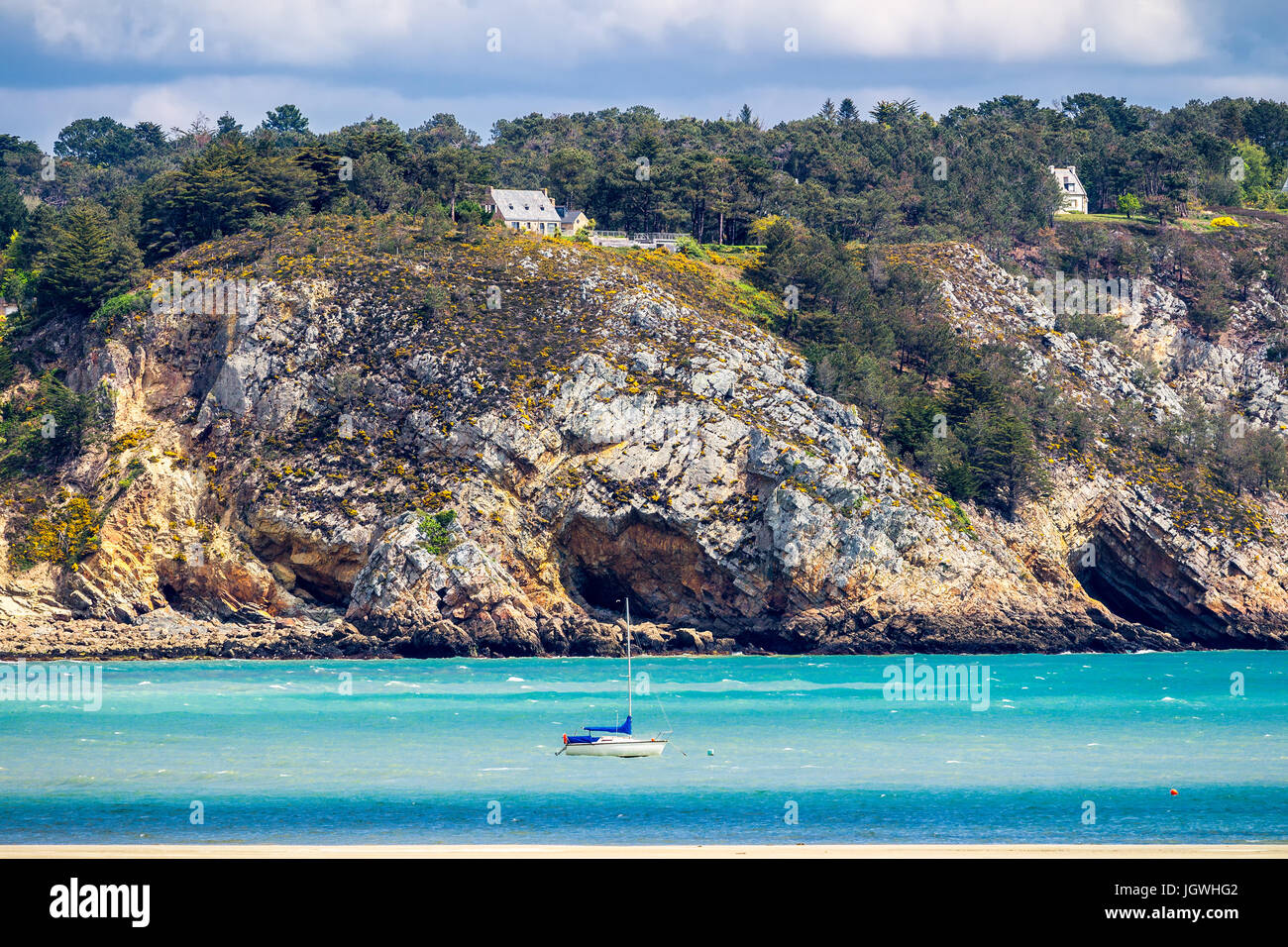 Beautiful area of Morgat with the sand beach and rocky coastline ...