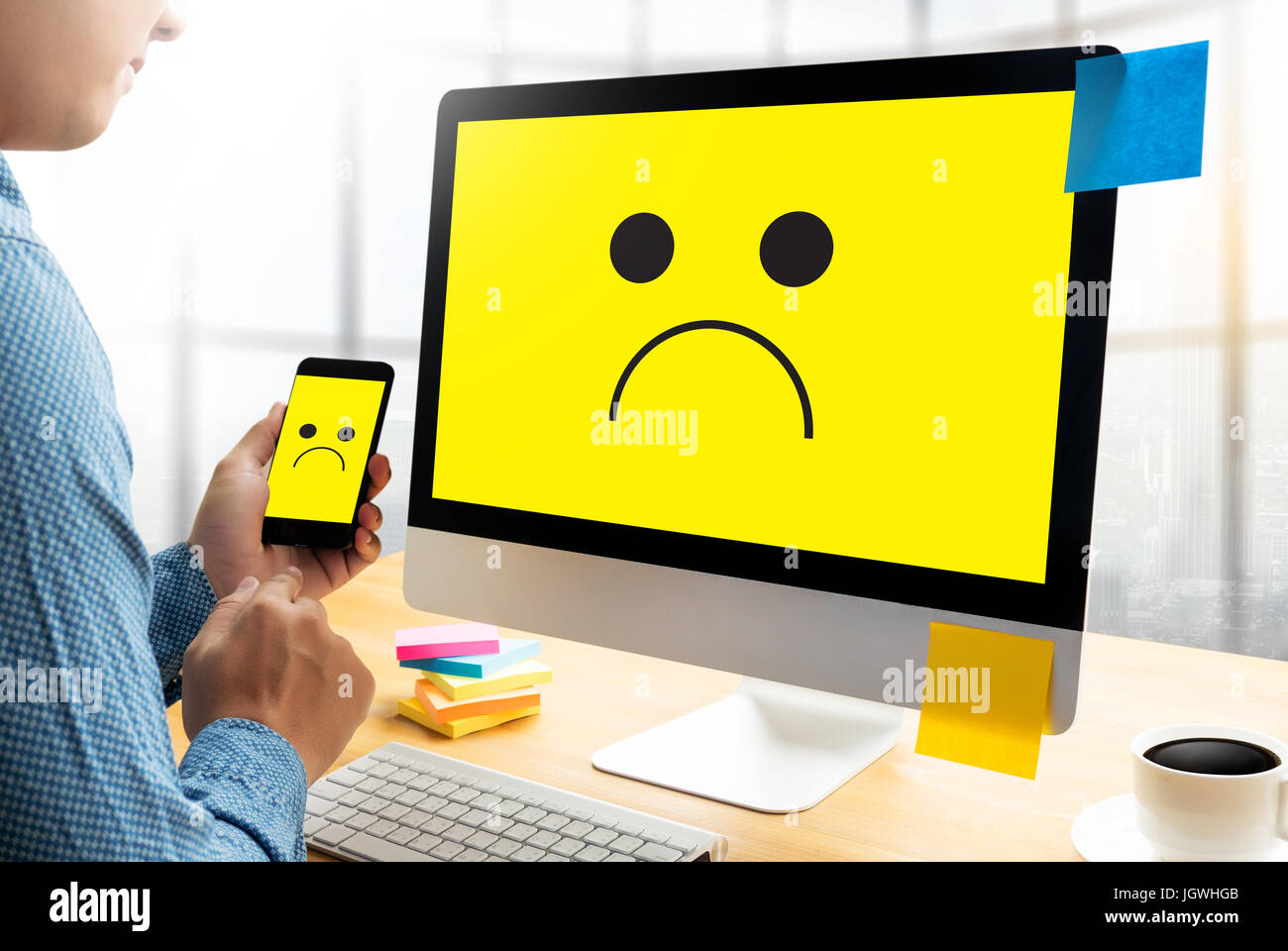 Depressive emotions concept, smiley face emoticon printed depression ...