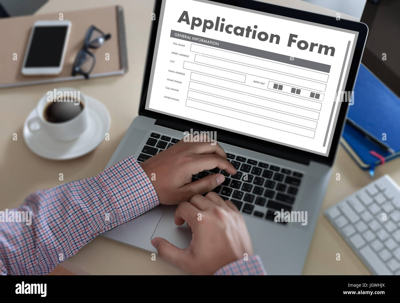 business man working on laptop computer use Online Web Job Application ...