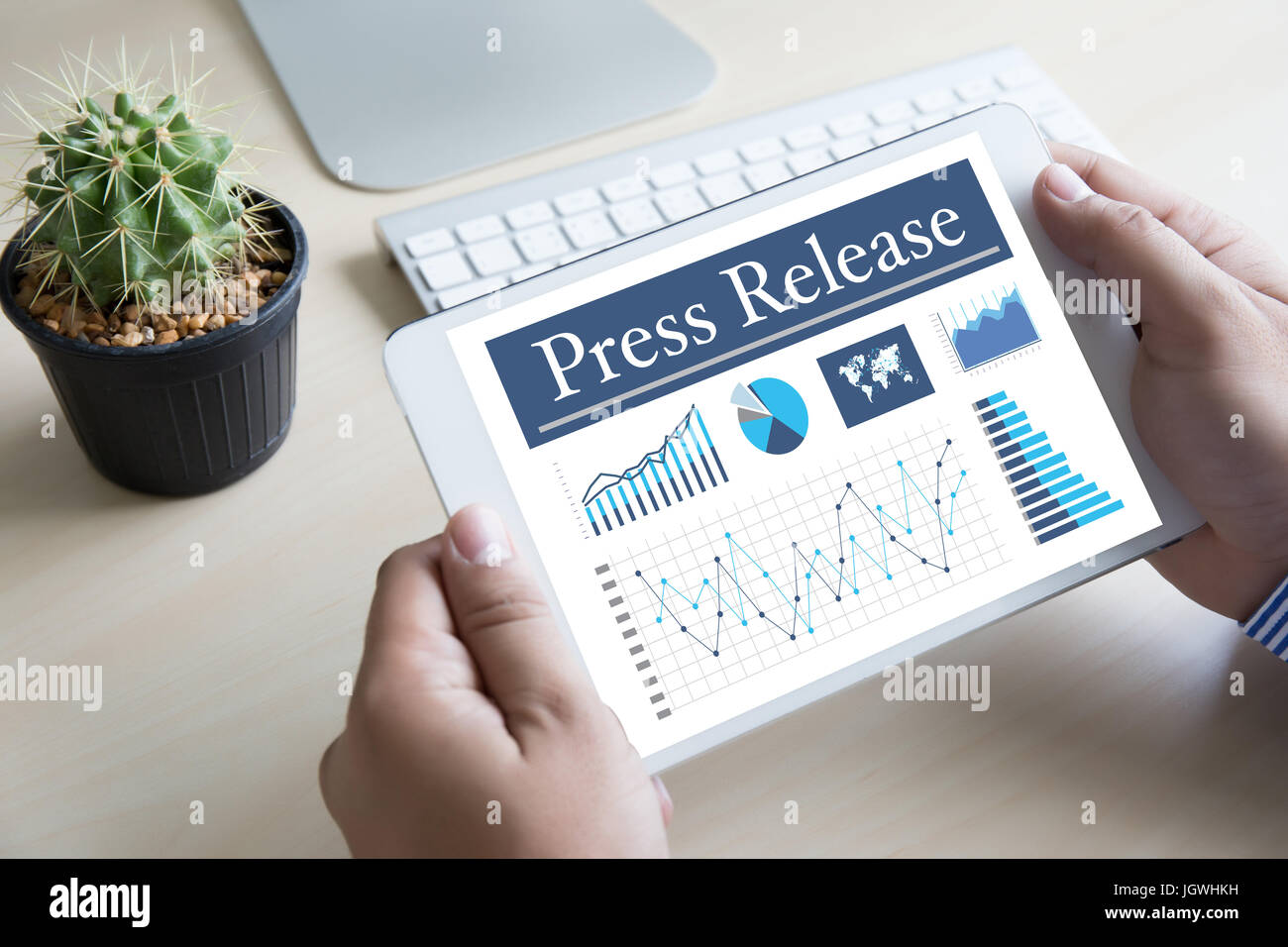Press Release concept, Thoughtful male person looking computer Stock ...