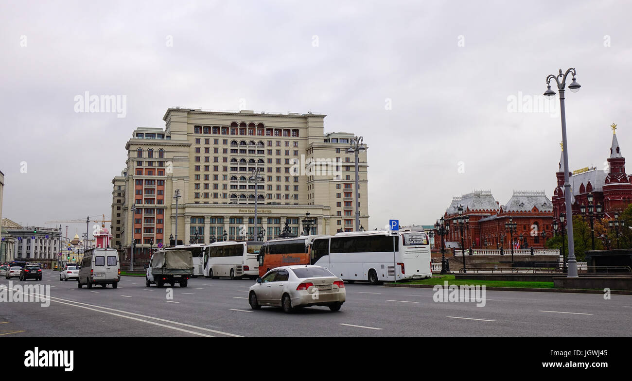 Moscow, Russia - Oct 4, 2016. Vehicles on street near Red Square in ...