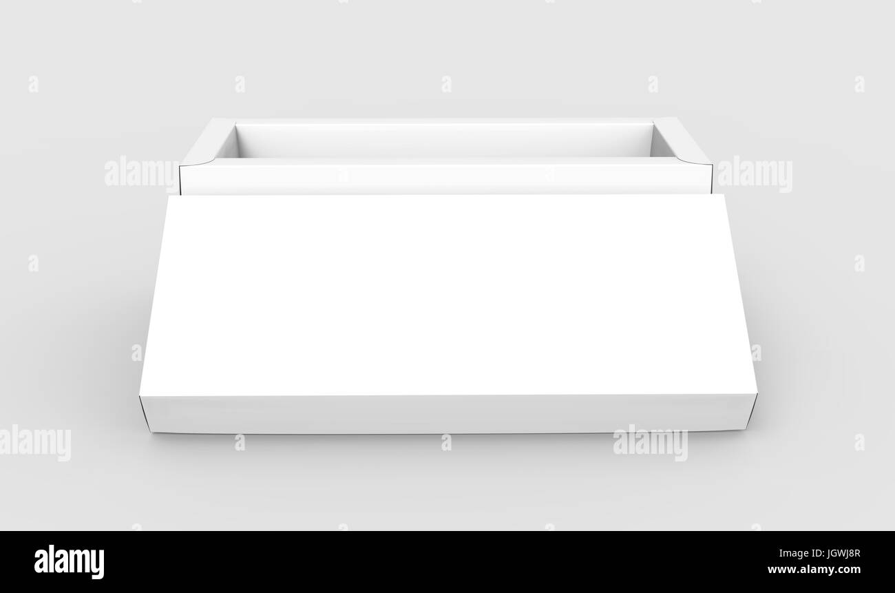 one blank paper white box with open lid leaning on it for design, 3d ...