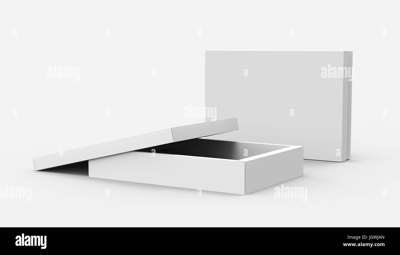 two flat blank boxes with one opened for design in 3d rendering Stock ...